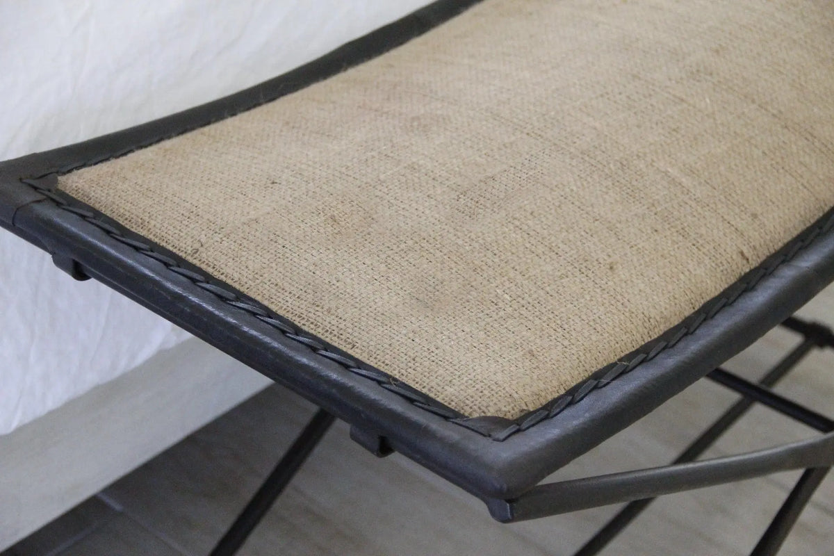 Iron Upholstered Bench - Versatile Folding Black Leather & Burlap ...