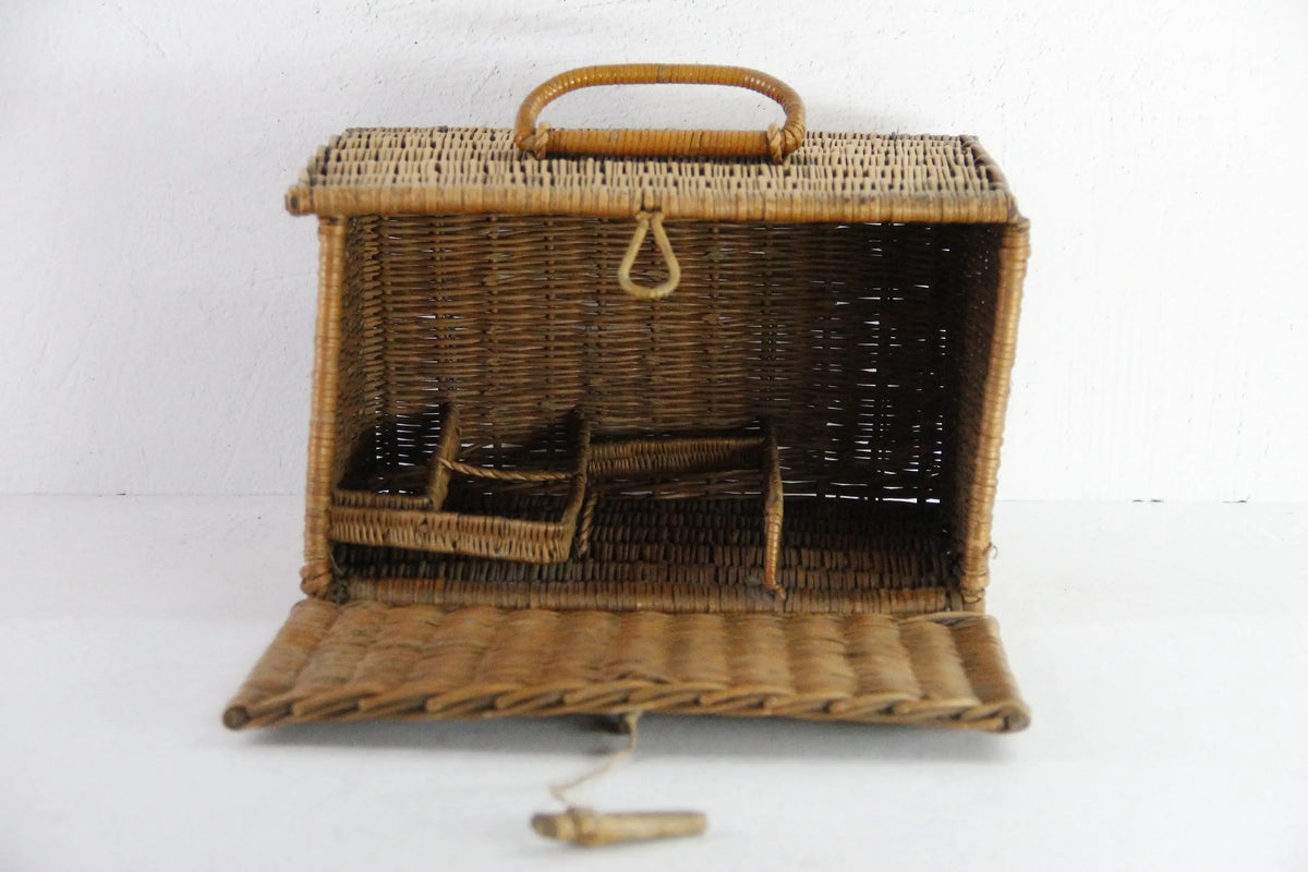 Antique French Picnic Basket | Wicker Travel Caddy with Toggle – Debra ...