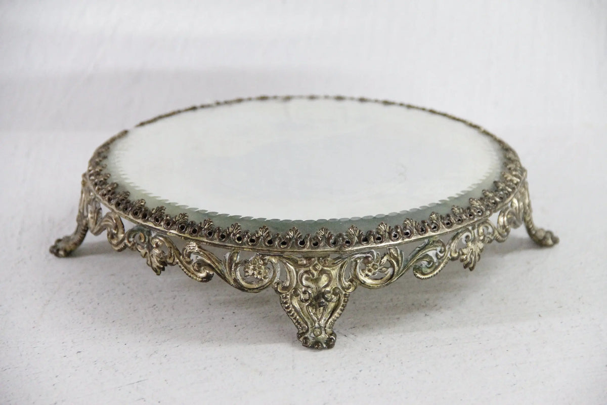 Mirror Plateau | Antique Footed Display with Beveled Crimped Edge ...