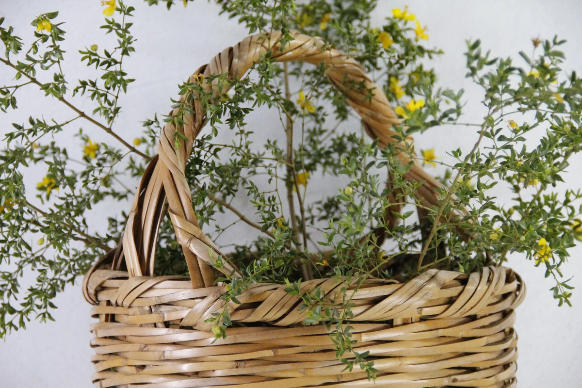 Vintage Basket with Handle | 1970s Large Split Bamboo 20" – Debra Hall ...